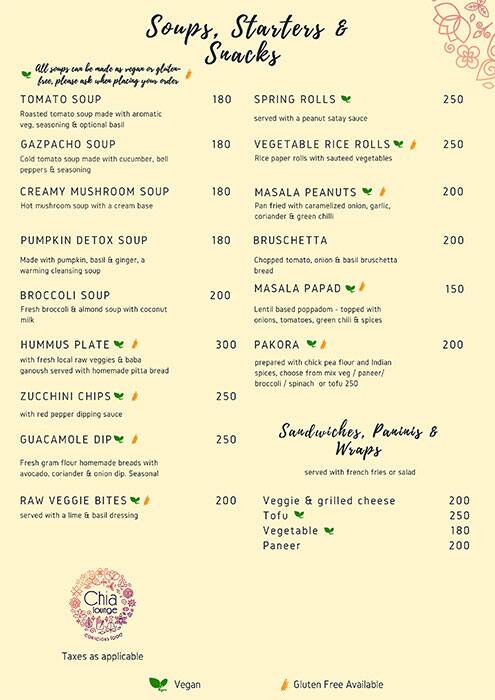 Menu at Chia Lounge, Morjim