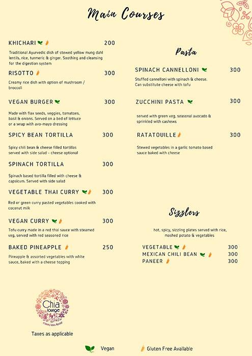 Menu at Chia Lounge, Morjim