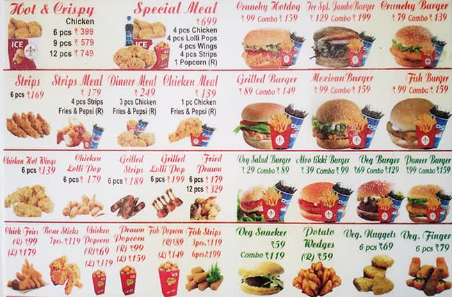 Menu of ICE- Indian Chicken Express, Patia, Bhubaneshwar