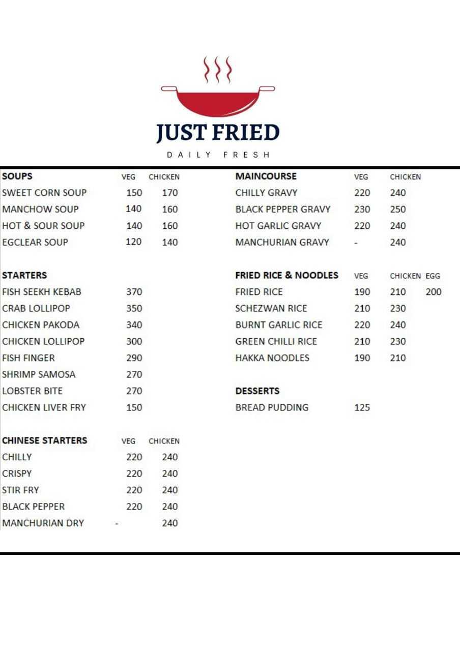 Menu of Just Fried, Mira Road, Mumbai