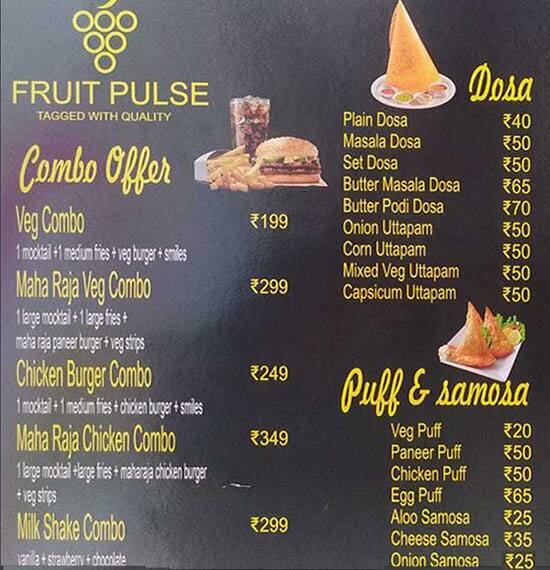 Menu at Fruit Pulse, Bengaluru, Shop 1