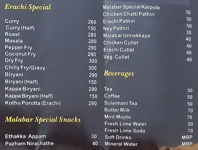 Menu at Malabar Restaurant, New Delhi, A-37A