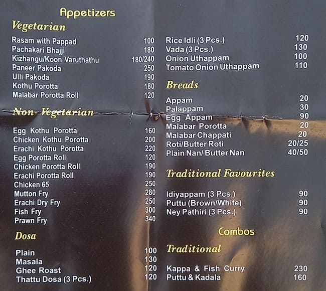Menu at Malabar Restaurant, New Delhi, A-37A