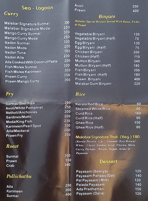 Menu at Malabar Restaurant, New Delhi, A-37A