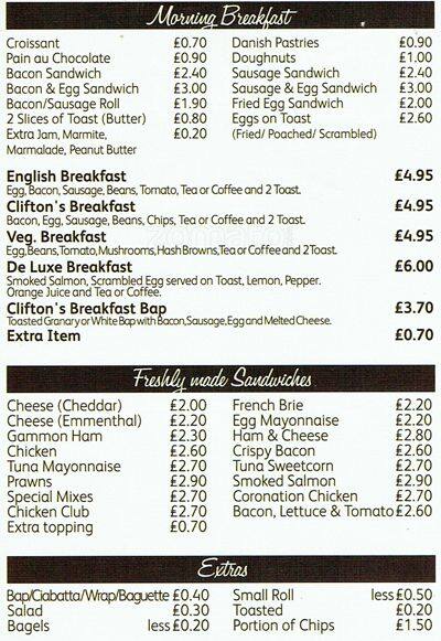 Menu at Clifton's Café cafe, London