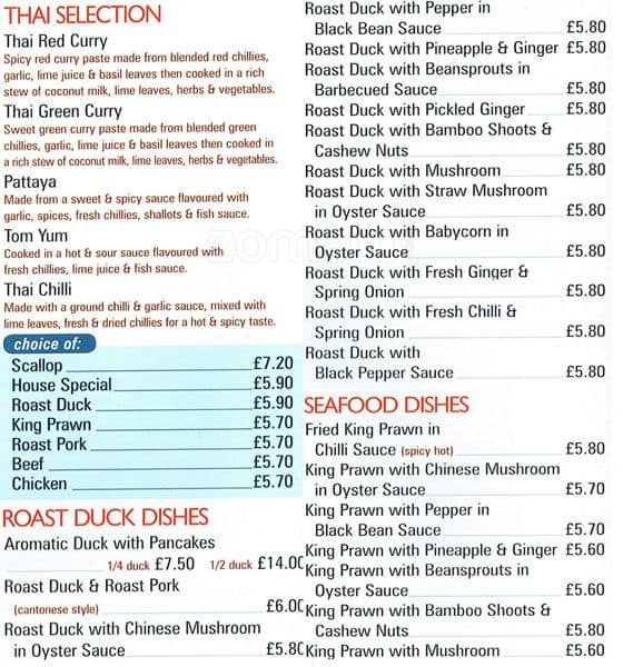 Menu at Ming Palace Chinese restaurant, Edinburgh