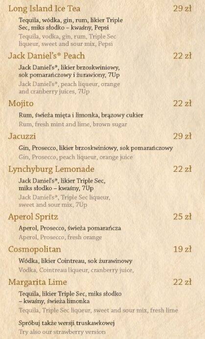 Menu at Restauracja Il Patio pizzeria, Warsaw