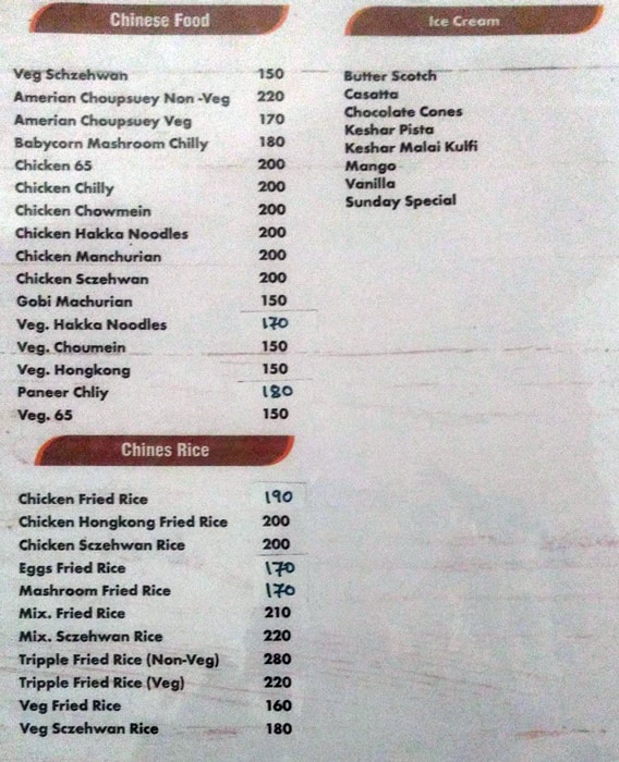 Menu at Hotel Muktangan, Ramnagar
