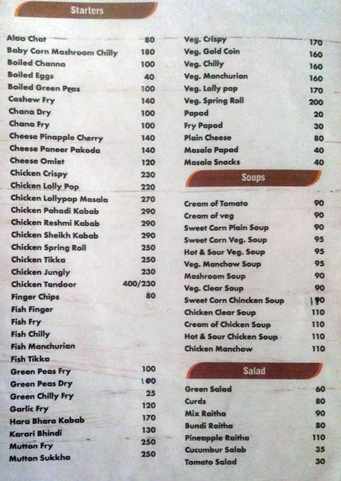 Menu at Hotel Muktangan, Ramnagar