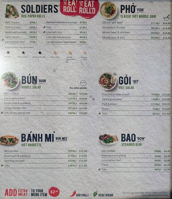 Menu at Rolld Vietnamese restaurant, Campbelltown