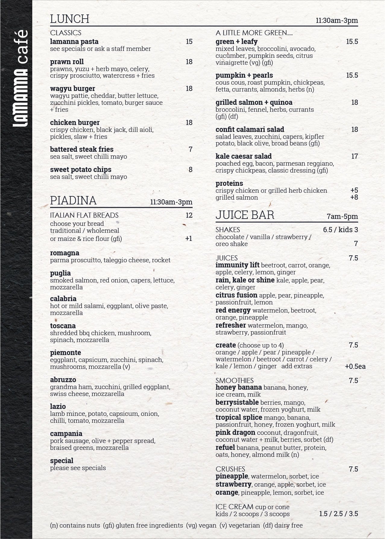 Menu at Pop Up Cafe By Lamanna, Essendon Fields