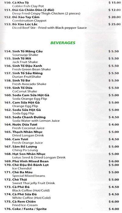 Menu at Phu Vinh Noodle House fast food, Malaga