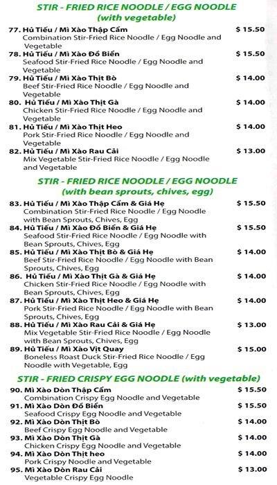 Menu at Phu Vinh Noodle House fast food, Malaga