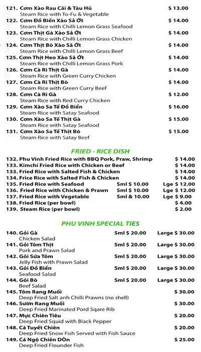 Menu at Phu Vinh Noodle House fast food, Malaga