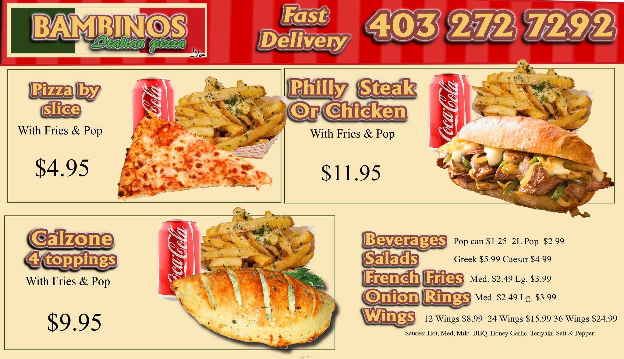 Menu at Bambinos Italian Pizza, Calgary