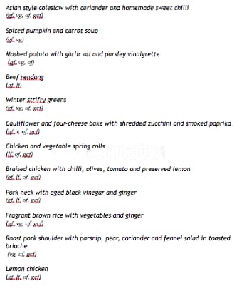 Menu at Kitchen & Pantry cafe, Melbourne