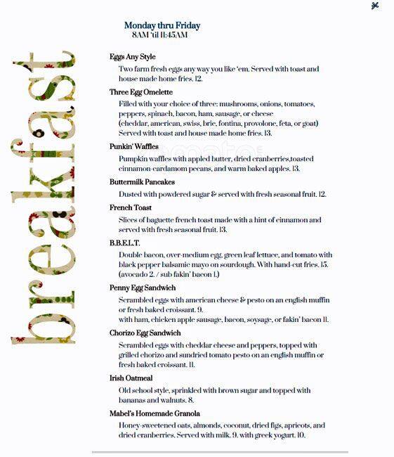 Menu at Penelope restaurant, New York City