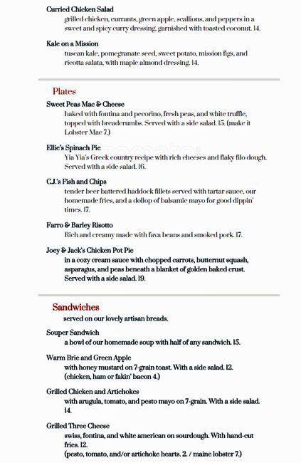 Menu at Penelope restaurant, New York City