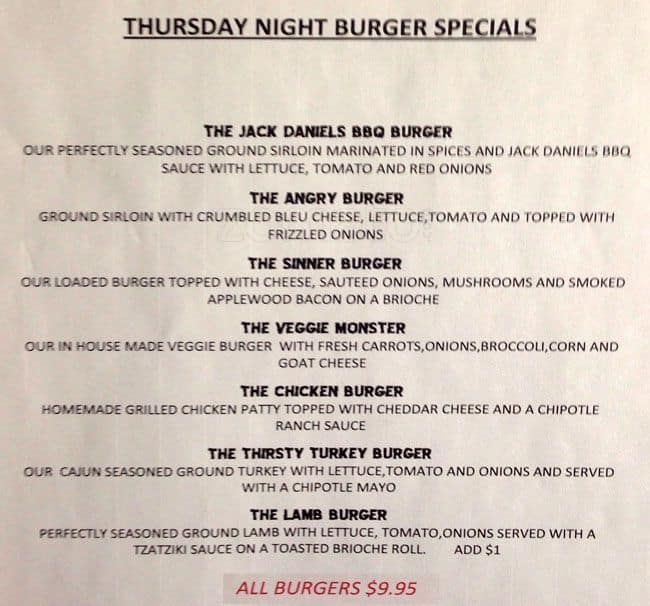 Menu at Saints & Sinners pub & bar, New York City