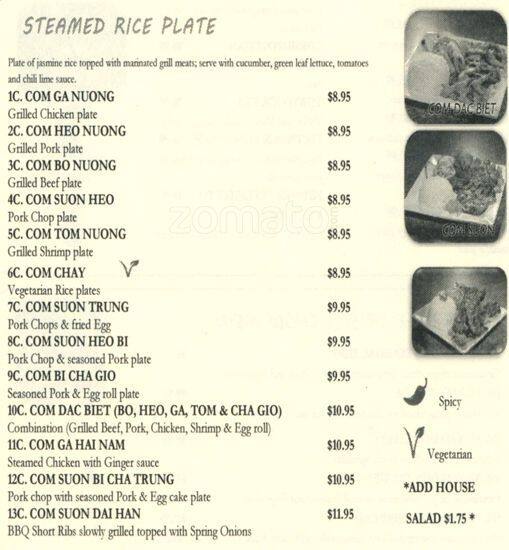 Menu at Phở 95 restaurant, Denver, 1401 S Federal Blvd