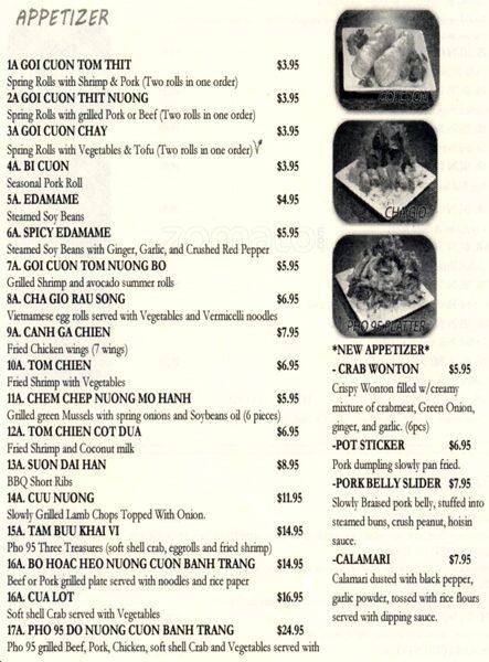 Menu at Phở 95 restaurant, Denver, 1401 S Federal Blvd