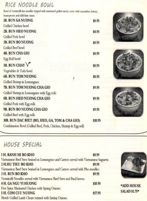 Menu at Phở 95 restaurant, Denver, 1401 S Federal Blvd