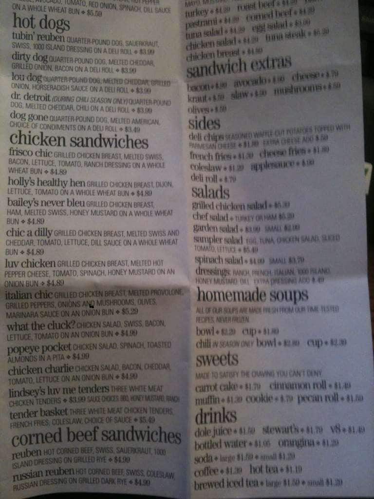 Menu at Old Style Deli restaurant, Elkhart