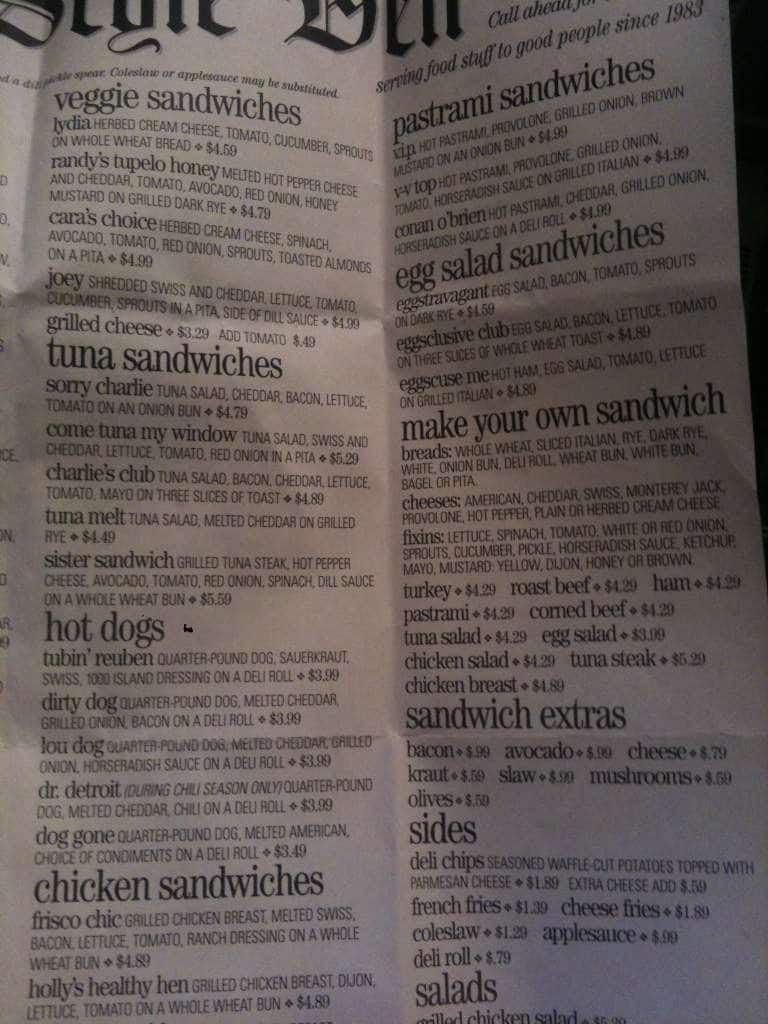 Menu at Old Style Deli restaurant, Elkhart