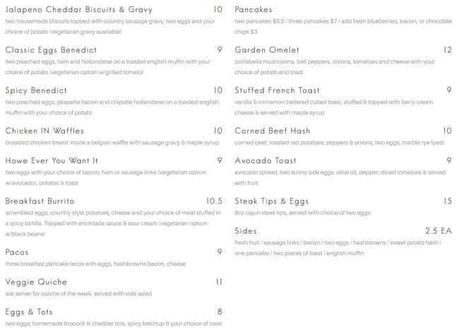 Menu at The Howe Daily Kitchen & Bar, Minneapolis