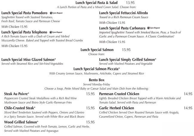 Menu at Grand Lux Cafe, Austin