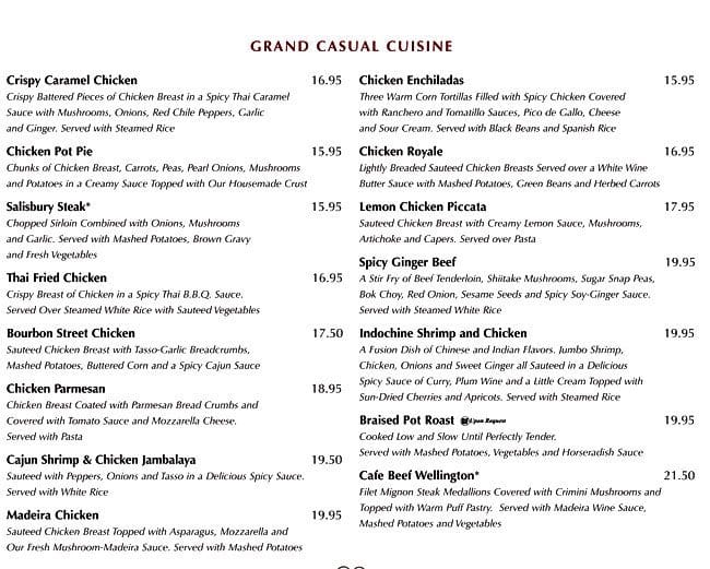 Menu at Grand Lux Cafe, Austin