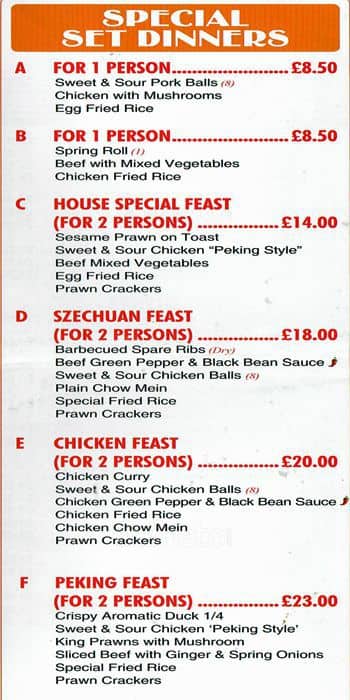 Menu at Five Ways Chinese Takeaway restaurant, Croydon