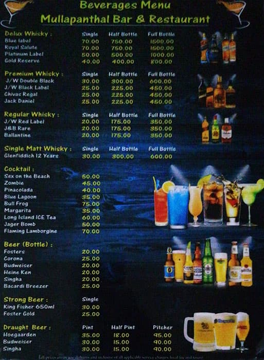 Menu of Mullapanthal Restaurant, Tourist Club Area (Al Zahiyah), Abu Dhabi