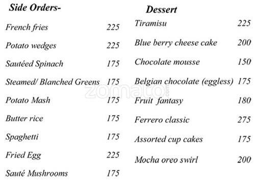 Menu at Panache, Mumbai