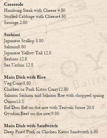 Menu at Yokoya pub & bar, London