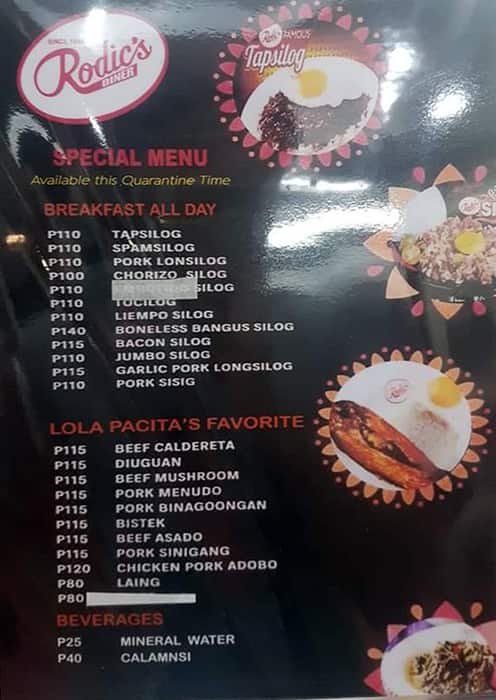 Menu at Rodic’s Diner - Fairview restaurant, Quezon City