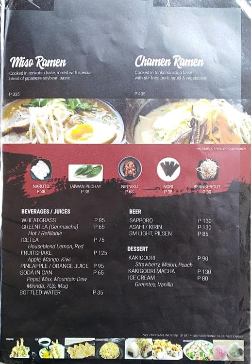 Menu at Taisho Ramen & Teppanyaki House restaurant, Quezon City, SKY Garden