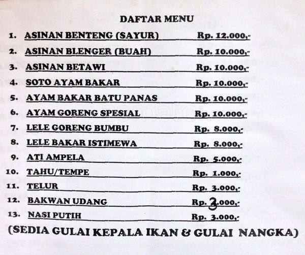 Menu at Warung Jajan Mpo Manis restaurant, Tangerang