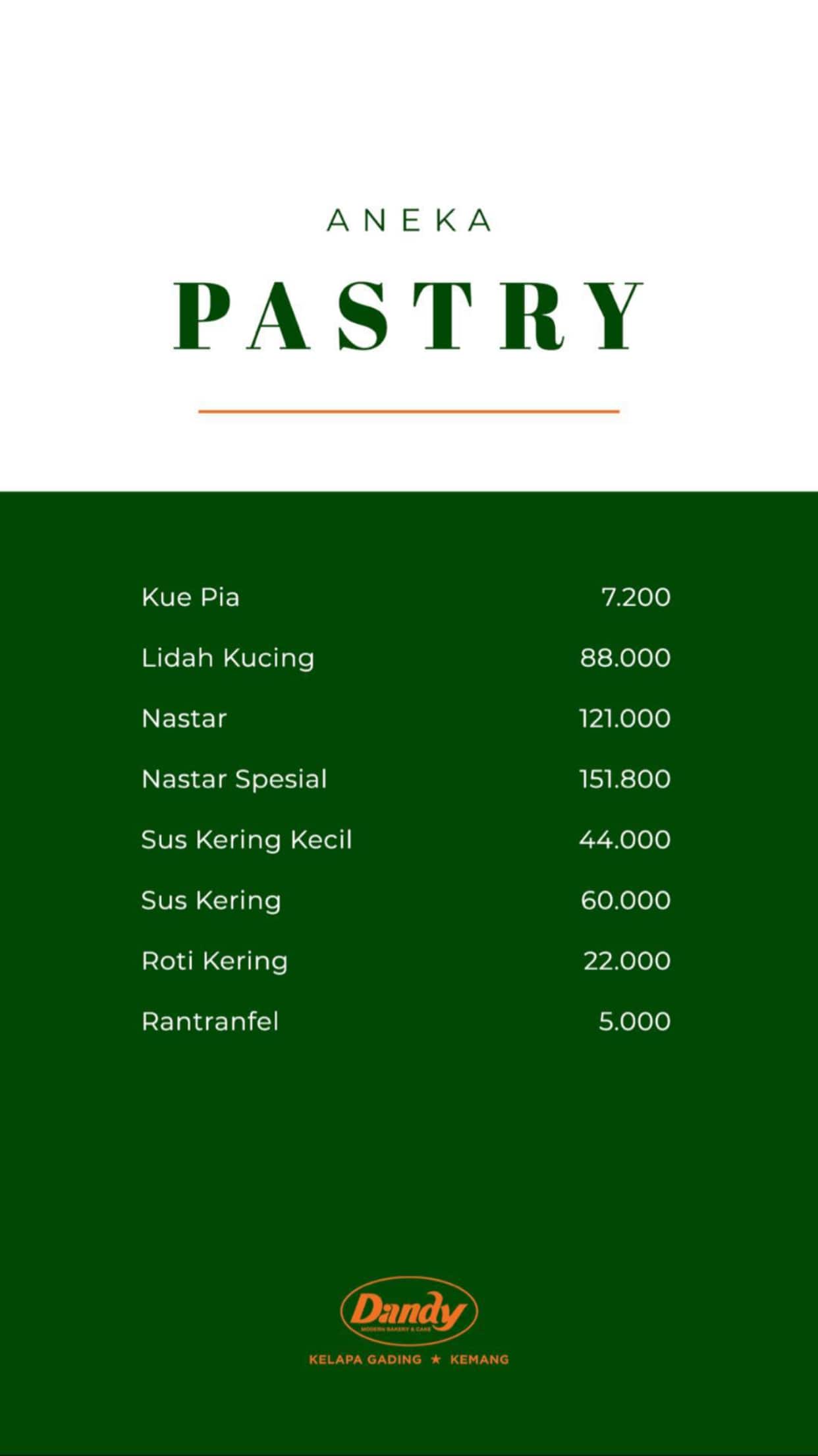 Menu at Dandy Bakery, North Jakarta, Jl. Boulevard Raya No.11 Blok K4