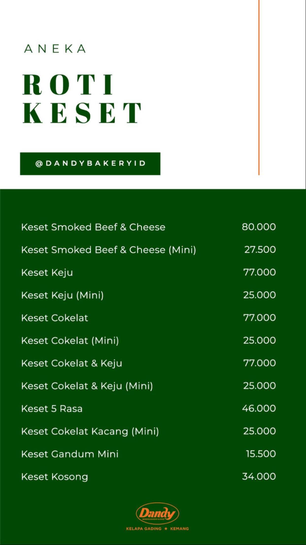 Carta de Dandy Bakery, North Jakarta, Jl. Boulevard Raya No.11 Blok K4