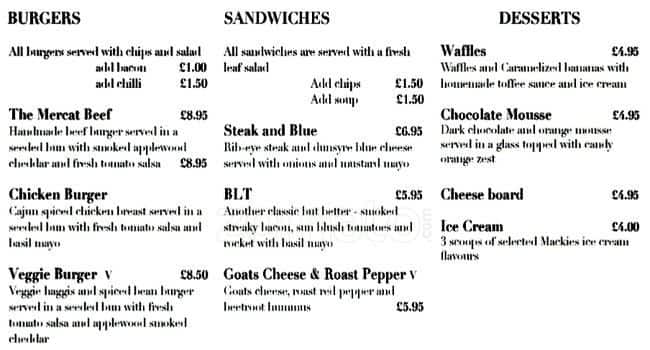 Menu at Mercat Bar and Kitchen, Edinburgh