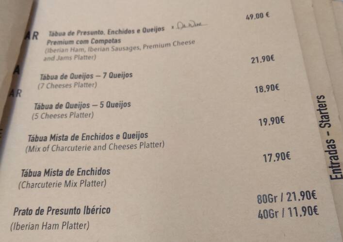 Menu em Dr. Wine pub & Bar, Lisboa
