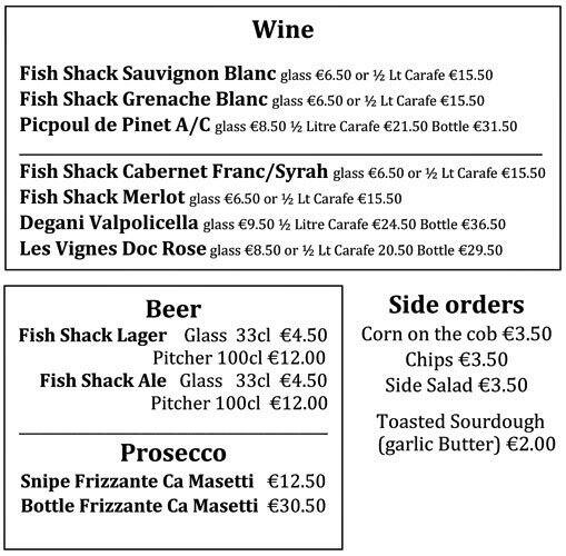 Carta del restaurante Fish Shack, Dublin, 13 Parliament St
