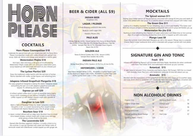 Menu at Horn Please restaurant, Fitzroy North