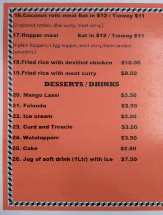 Menu at Spicy Corner restaurant, Tullamarine