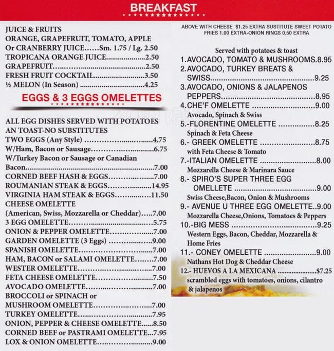 Spiro's Diner Menu, Menu for Spiro's Diner, Sheepshead Bay, New York ...