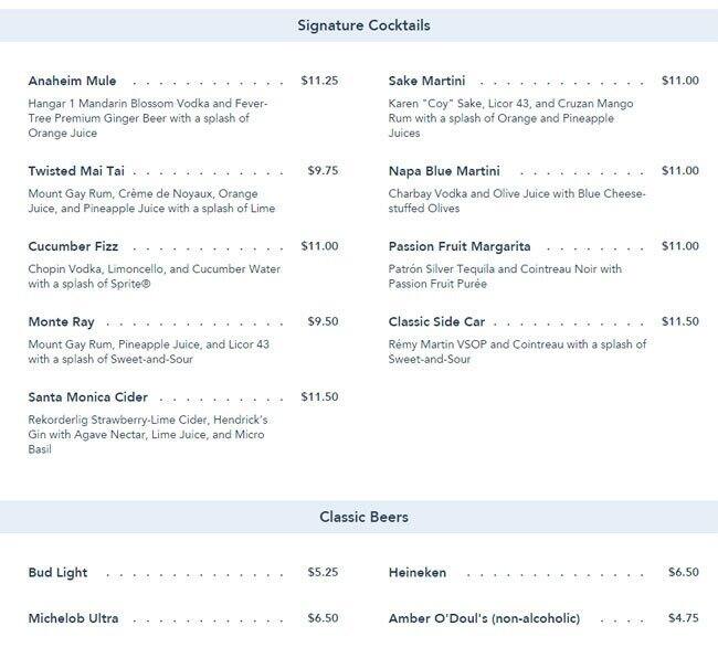 Menu at California Grill Lounge restaurant, Orlando