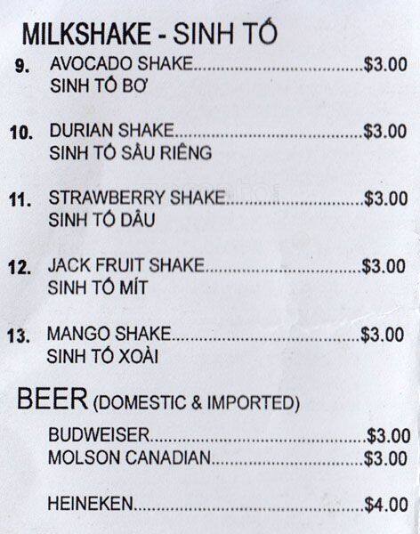 Menu at Pho Pho Pho restaurant, Mississauga