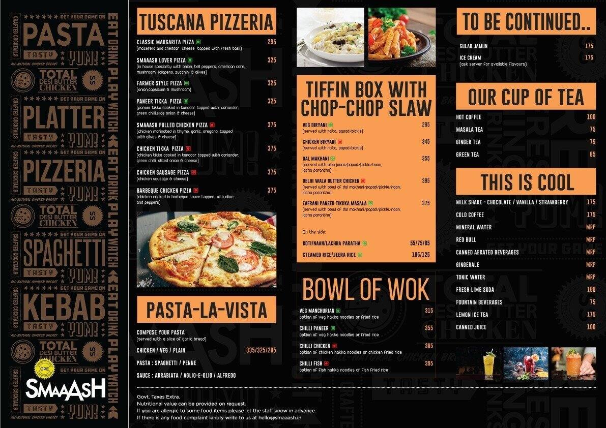 Menu at Smaaash Hyderabad, Hyderabad, Level 5