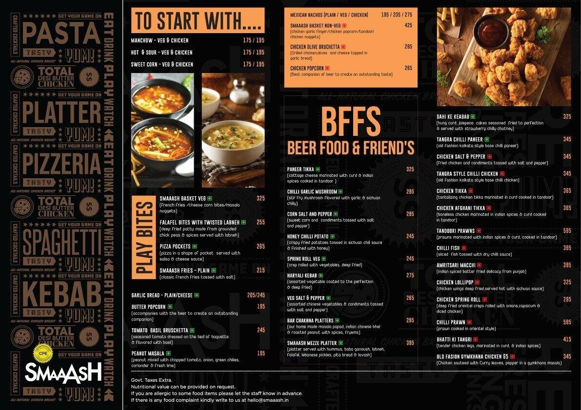 Menu at Smaaash Hyderabad, Hyderabad, Level 5